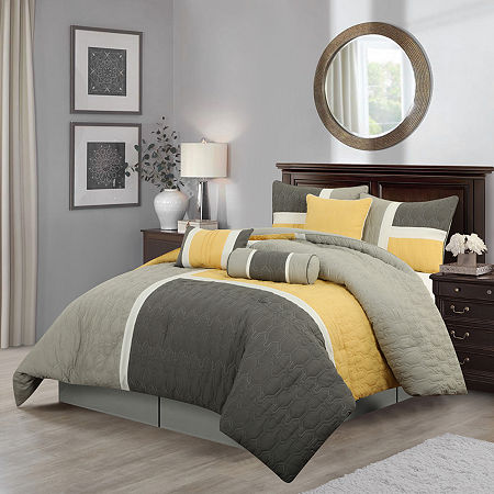 Stratford Park Natalia Colorblock 7-Pc. Comforter Set  Queen - Gray Yellow