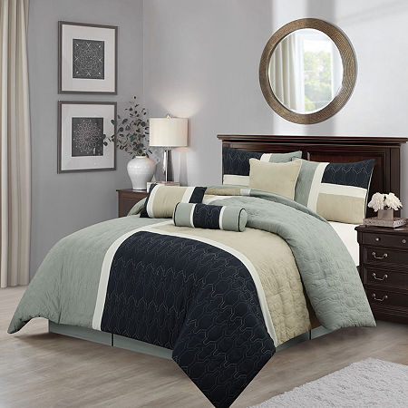 Stratford Park Natalia Colorblock 7-Pc. Comforter Set  King - Gray Navy