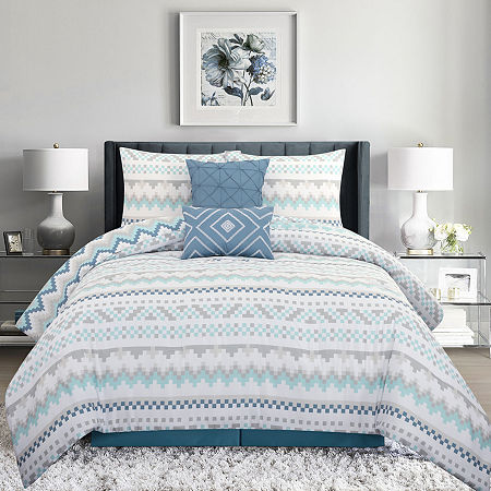 Stratford Park Nereida Geometric 6-Pc. Comforter Set  Queen - Blue