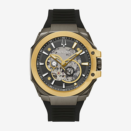 Bulova Mens Marc Anthony Automatic Chronograph Maquina Black Silicone Strap Watch 46mm - Black