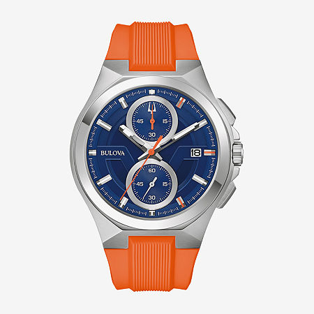 Bulova Mens Chronograph Marc Anthony Maquina Orange Silicone Strap Watch 46mm - Orange