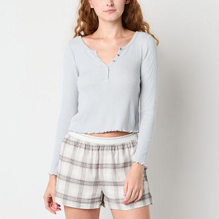 Click here for Arizona Body Womens Rib Henley Neck Long Sleeve Ju... prices