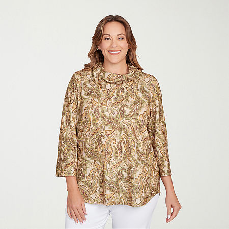 Click here for Hearts Of Palm Plus Size Printed Hatchi Cowl Neck... prices