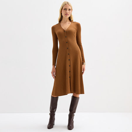 Click here for Melonie T Womens Long Sleeve Midi Sweater Dress  X... prices