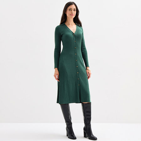 Click here for Melonie T Womens Long Sleeve Midi Sweater Dress  X... prices