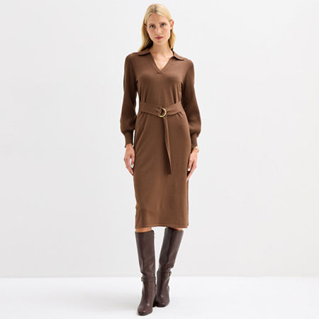 Click here for Maia Womens Long Sleeve Belted Midi Sweater Dress... prices