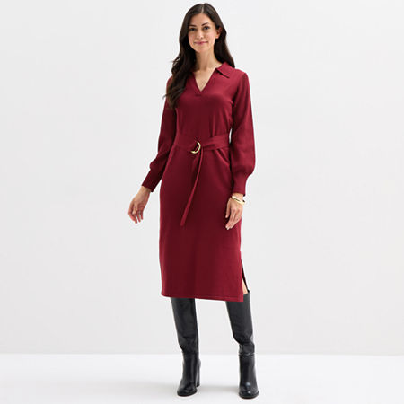 Click here for Maia Womens Long Sleeve Belted Midi Sweater Dress... prices