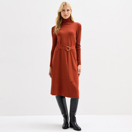 Click here for Maia Womens Long Sleeve Belted Midi Sweater Dress... prices