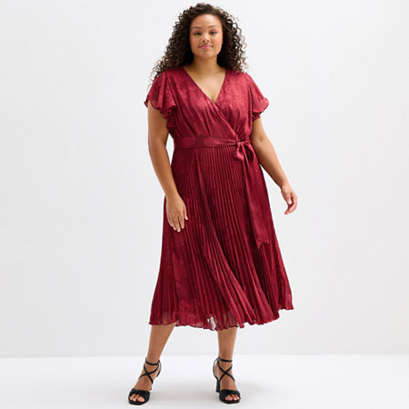 Click here for Melonie T Womens Short Sleeve Floral Midi Plus Fit... prices
