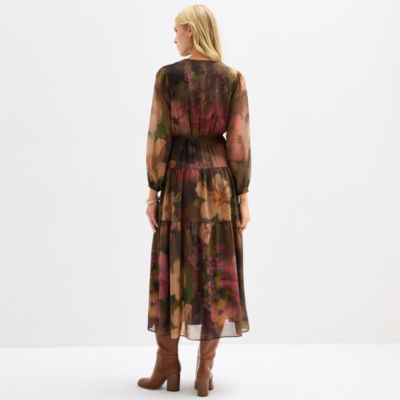 Isabel & Nina Womens Long Sleeve Floral Maxi Dress, Color: Brown Multi ...