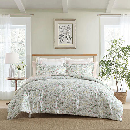 Laura Ashley Bramble Floral Cotton 3-Pc. Comforter Set  King - Pink  Yellow