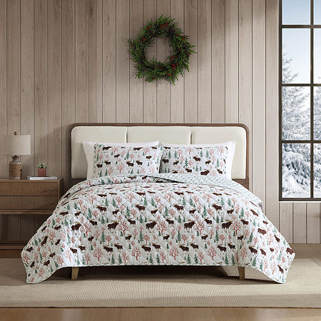Eddie Bauer Mountain Moose Flannel Cotton Reversible 2-Pc. Quilt Set  Twin - Gray