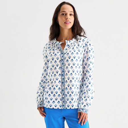 Click here for St. Johns Bay Womens Round Neck Long Sleeve Blouse... prices