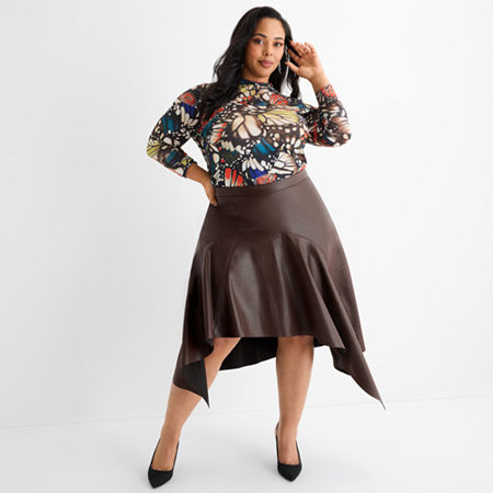Click here for Ashley Graham Womens Plus Midi Faux Leather Asymme... prices