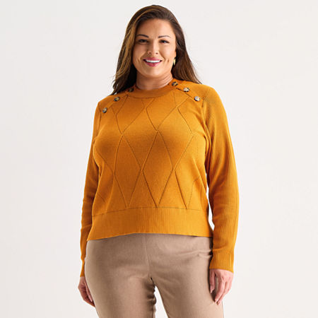 Liz Claiborne Plus Womens Crew Neck Long Sleeve Pullover Sweater  3x  Yellow