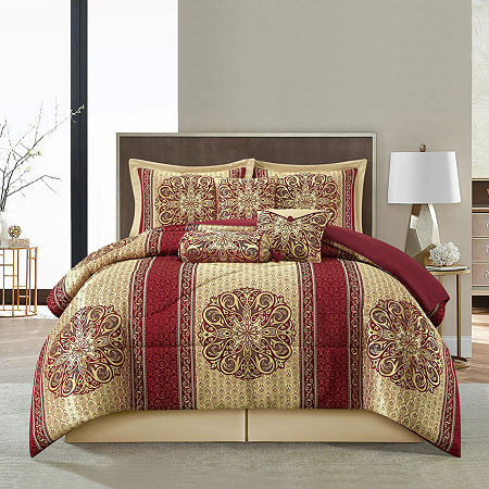 Stratford Park Myhand Medallion 7-Pc. Comforter Set  Queen - Gold  Wine