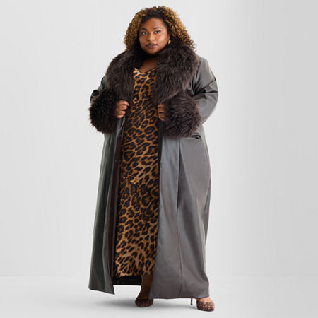 Click here for Ashley Graham Womens Plus Faux Fur Wrap Coat  1x... prices
