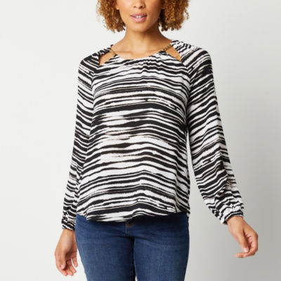 Bold Elements Womens Split Crew Neck Long Sleeve Blouse, Color: Ink ...