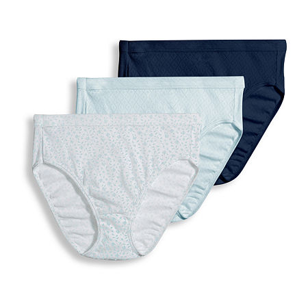 Jockey Elance Cotton French Cut Underwear 3-Pk 1541  Extended Sizes - Frothy Blue/Flowing Vine/Just Past Midni