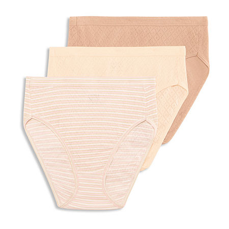 Jockey Elance Cotton French Cut Underwear 3-Pk 1541  Extended Sizes - Sheer Nude/Whisper Stripe/Light