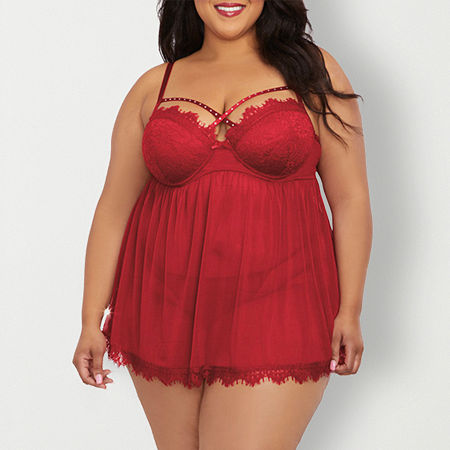 Click here for Dreamgirl Plus Eyelash Lace and Mesh Babydoll Set... prices