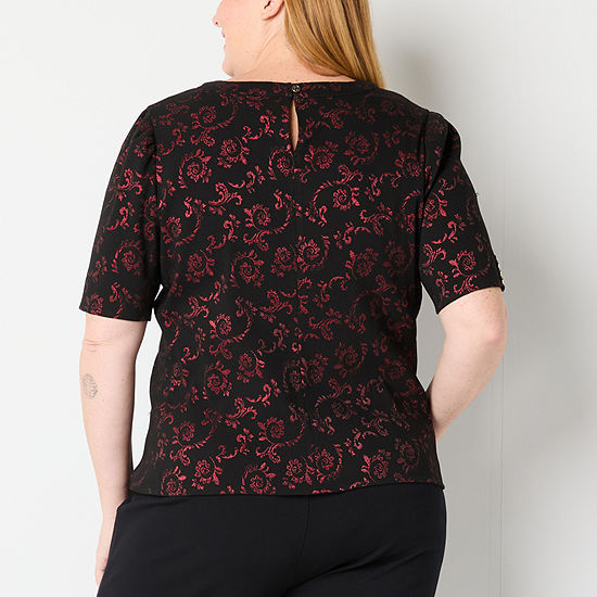 Liz Claiborne Plus Womens Round Neck Short Sleeve Blouse Liz Claiborne Plus Womens Round Neck Short Sleeve Blouse