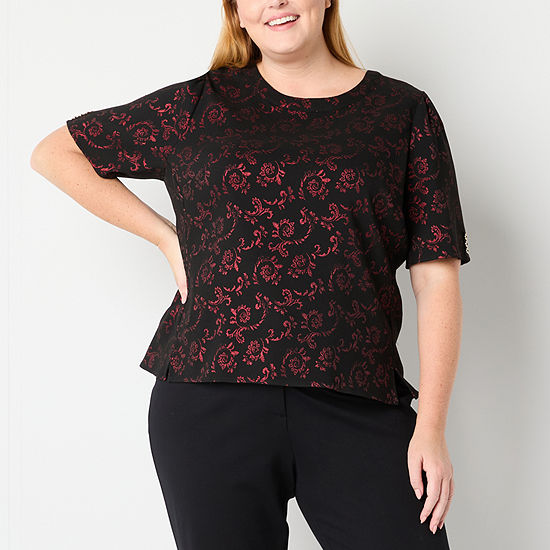 Liz Claiborne Plus Womens Round Neck Short Sleeve Blouse, Color: Rumba ... Liz Claiborne Plus Womens Round Neck Short Sleeve Blouse, Color: Rumba ...