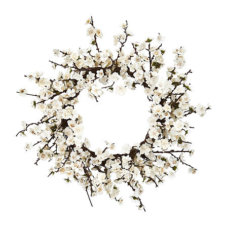 Click here for Nearly Natural 24in. Plum Blossom Wreath  One Size... prices