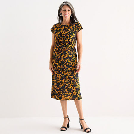 Click here for Perceptions Womens Short Sleeve Midi Floral Sheath... prices