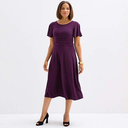 Click here for Perceptions Womens Short Sleeve Midi Fit + Flare D... prices