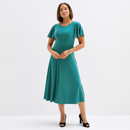 Click here for Perceptions Womens Short Sleeve Midi Fit + Flare D... prices