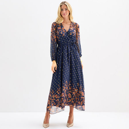 Msk Petite Long Sleeves Maxi Dress - Navy