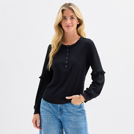 Click here for Frye and Co. Womens Split Crew Neck Long Sleeve T-... prices