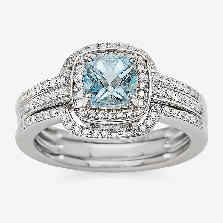 Click here for Genuine Aquamarine and 3/8 CT. T.W. Diamond Sterli... prices