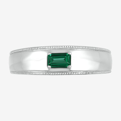 Mens Lab Created Green Emerald Sterling Silver Fashion Ring, Color ...