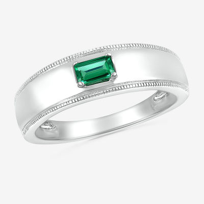 Mens Lab Created Green Emerald Sterling Silver Fashion Ring, Color ...