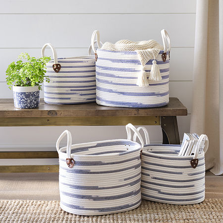 Click here for Handcrafted 4 Home Blue Oval Rope Decorative Baske... prices