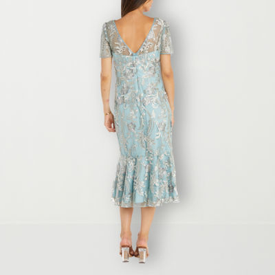 R & M Richards Womens Short Sleeve Floral Midi Evening Gown, Color ...