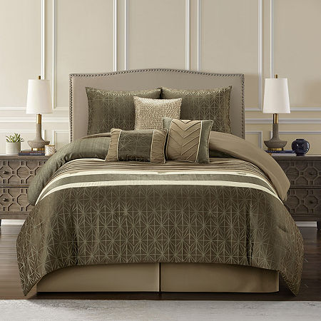 Stratford Park Trinity Geometric 9-Pc. Comforter Set  Queen - Taupe