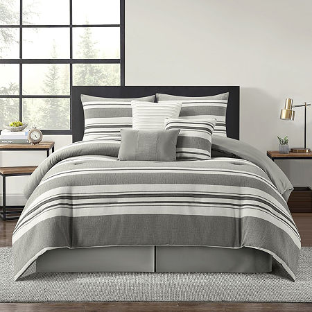 Stratford Park Cornille Stripes 7-Pc. Comforter Set  King - White Gray