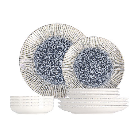 Porland Iris 12 Piece Dinnerware Set  Service for 4 - Gray  Black