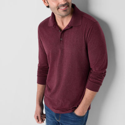 St. John's Bay Super Soft Jersey Mens Classic Fit Long Sleeve Polo ...