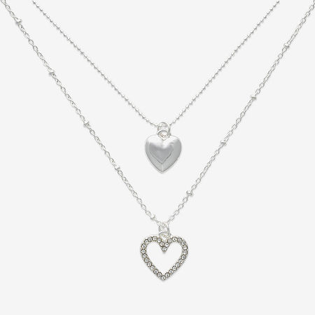 Click here for Bijoux Bar Silver Tone Womens Glass Heart 2-pc. Ne... prices