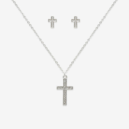 Click here for Bijoux Bar Silver Tone Womens Glass Cross 2-pc. Je... prices