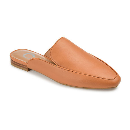Journee Collection Womens Akza Wide Width Slip On Square Toe Mules Flats - Cognac