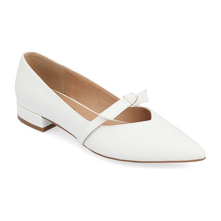 Journee Collection Womens Cait Bow Mary Jane Pointed Toe Flats - White