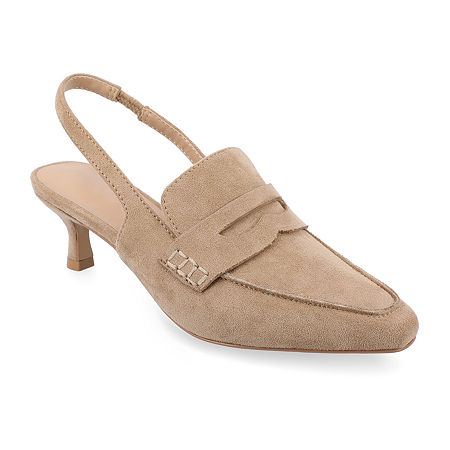Journee Collection Womens Amory Tailored Kitten Heel Slingback Pumps - Taupe