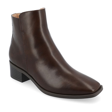 Journee Collection Womens Cappri Block Heel Square Toe Ankle Booties - Brown