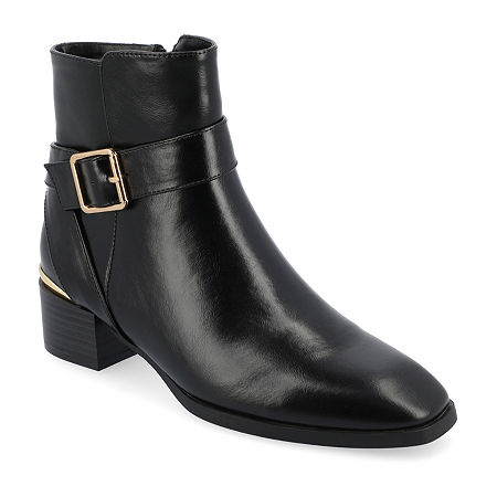 Journee Collection Womens Elley Buckle Strap Block Heel Booties - Black