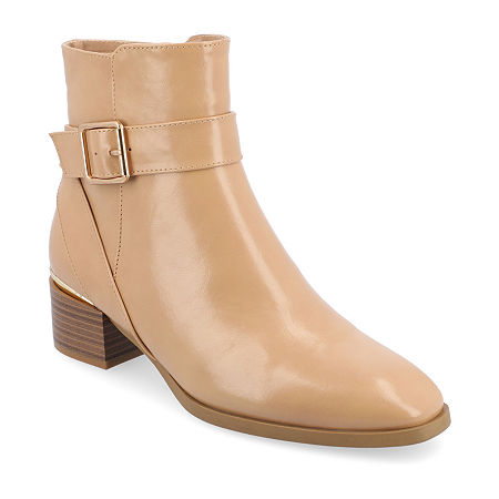 Journee Collection Womens Elley Buckle Strap Block Heel Booties - Tan
